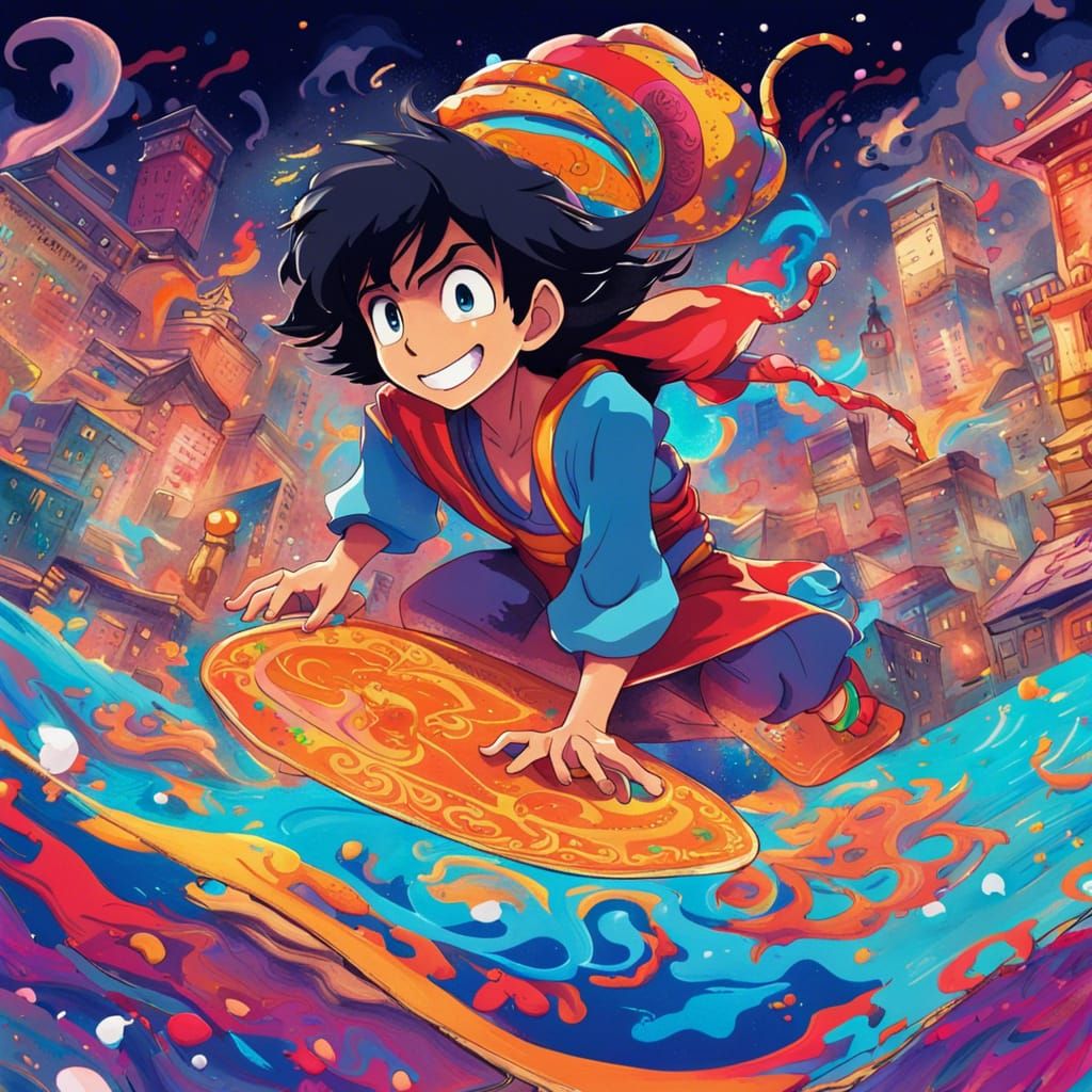 Imagine Aladdin riding a magic carpet by artist "anime", Anime Key ...
