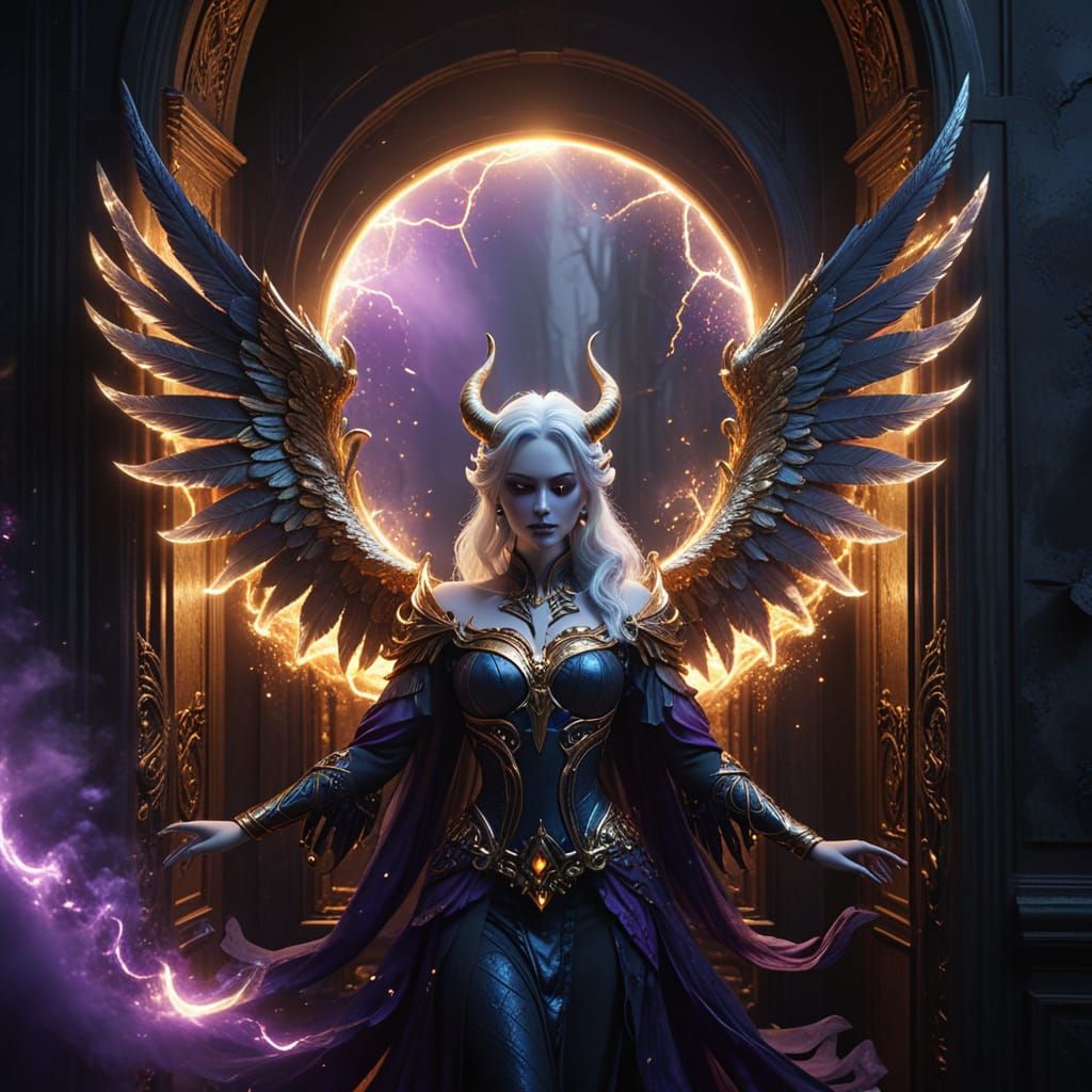 beautiful mix demon and Angel going through the portal