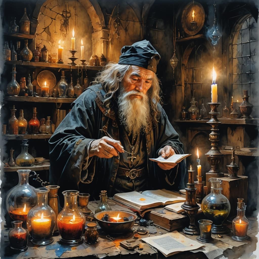 An old magician in his study - AI Generated Artwork - NightCafe Creator