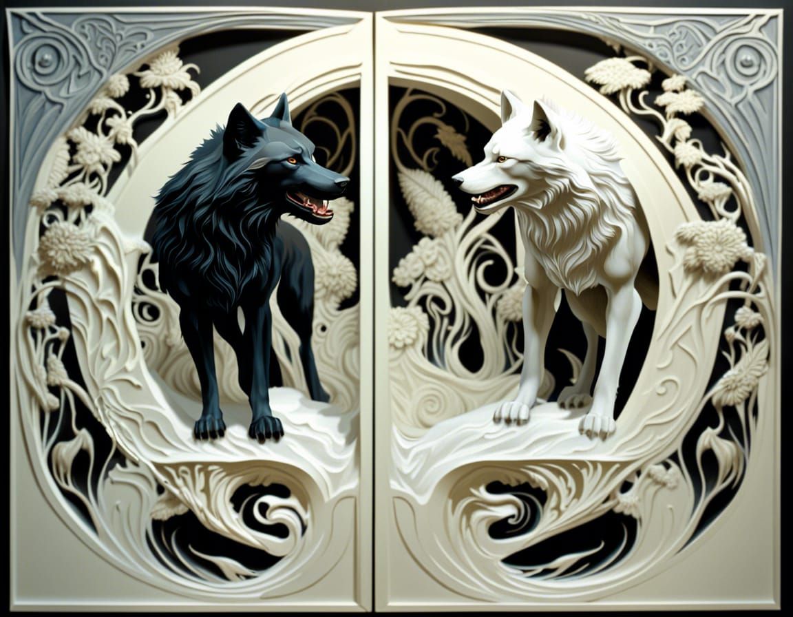 tWO WOLVES WITHIN,BAD BLACK,GOOD WHITE,WHICH ONE WINS,3D RENDERING ...
