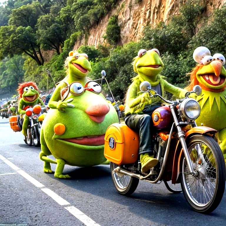 Muppets Riding Motorcycles in a Colorful Escapade - AI Art