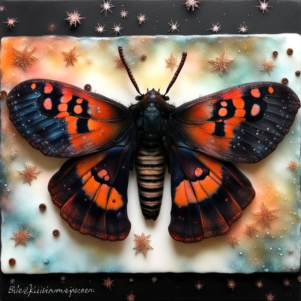 encaustic and alcohol inks, burnt shellac cecropia moth, High dark ...