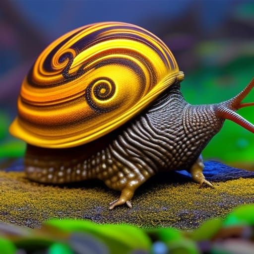Creative, intricate, ornate Snail, shelled gastropod, a bioluminescent ...