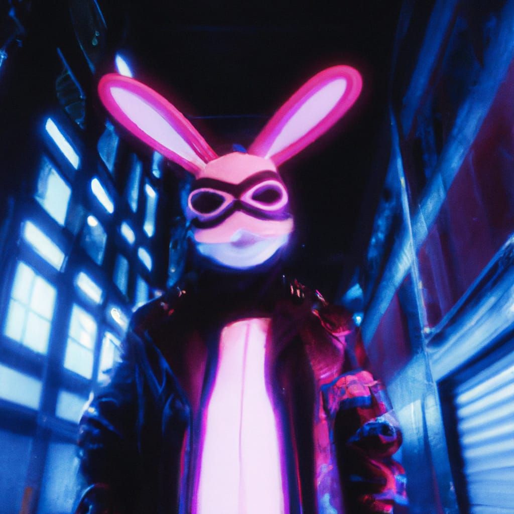 An evil bunny rabbit mastermind selling humans in a cyberpunk criminal ...