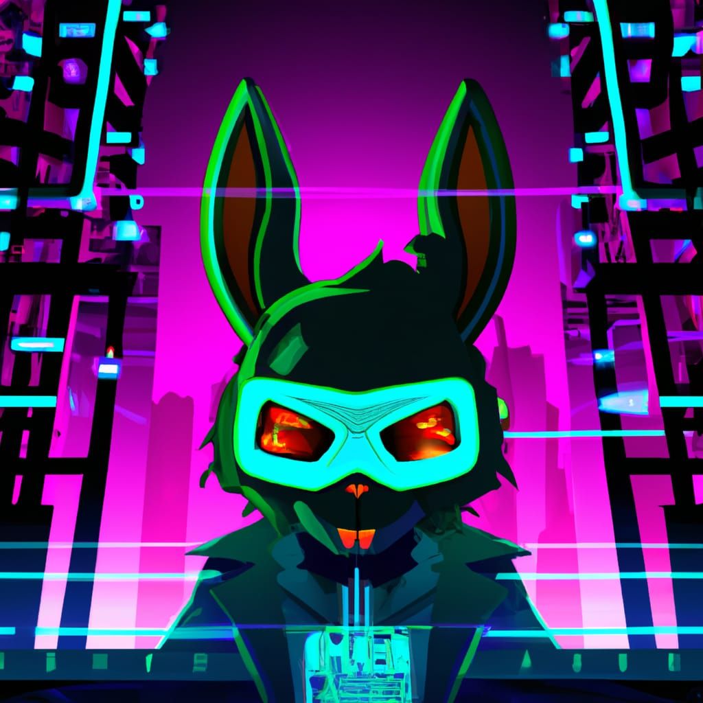 An evil bunny rabbit mastermind selling humans in a cyberpunk criminal ...