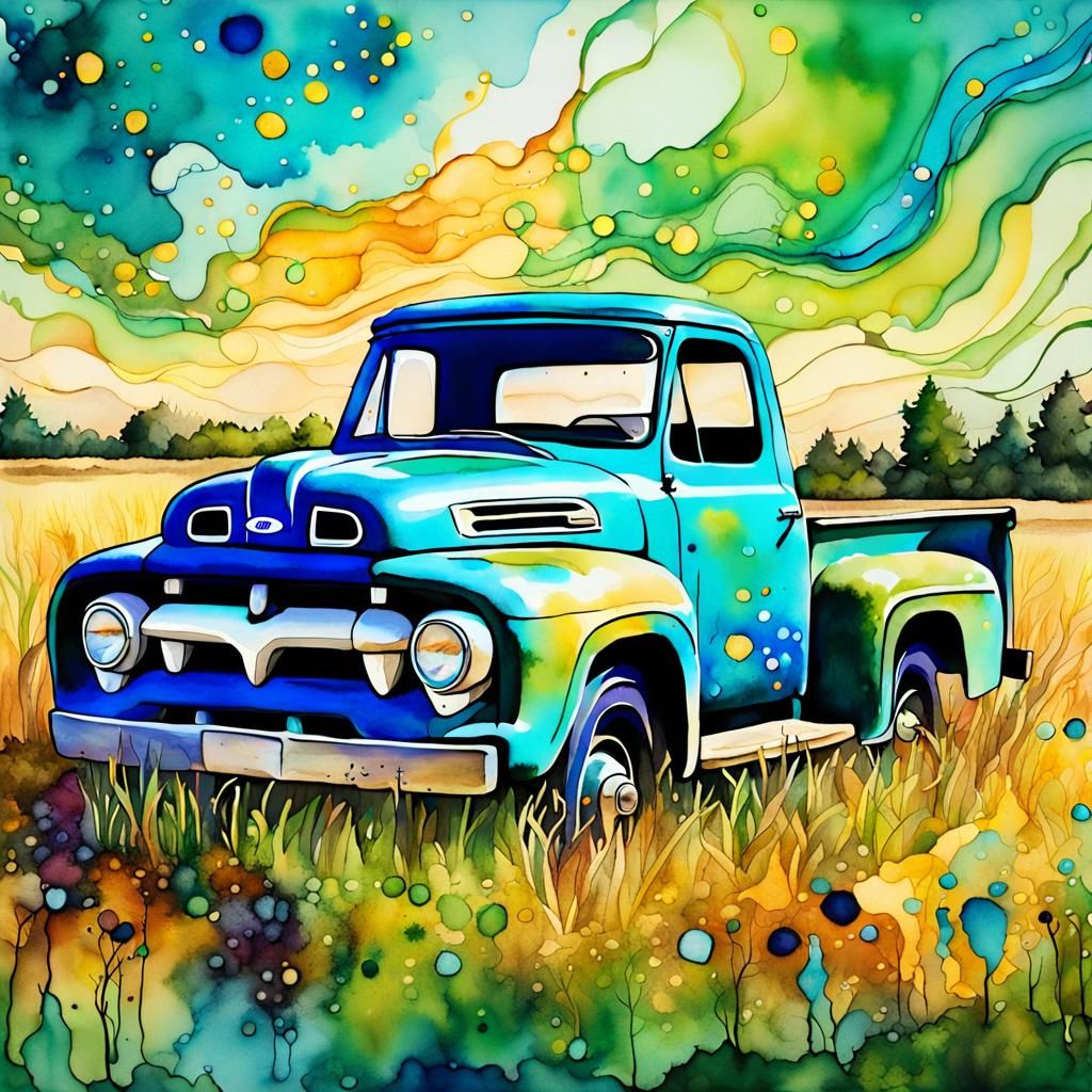 Alcohol Ink Truck in a Field - AI Generated Artwork - NightCafe Creator