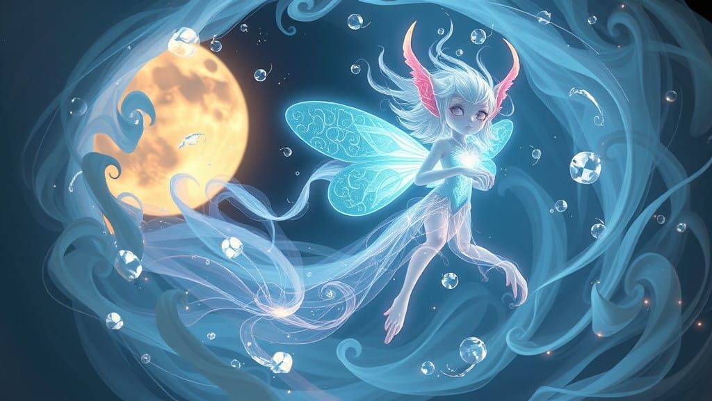 Ethereal Yōkai Spirit Emerges in Vibrant Vortex - AI Art