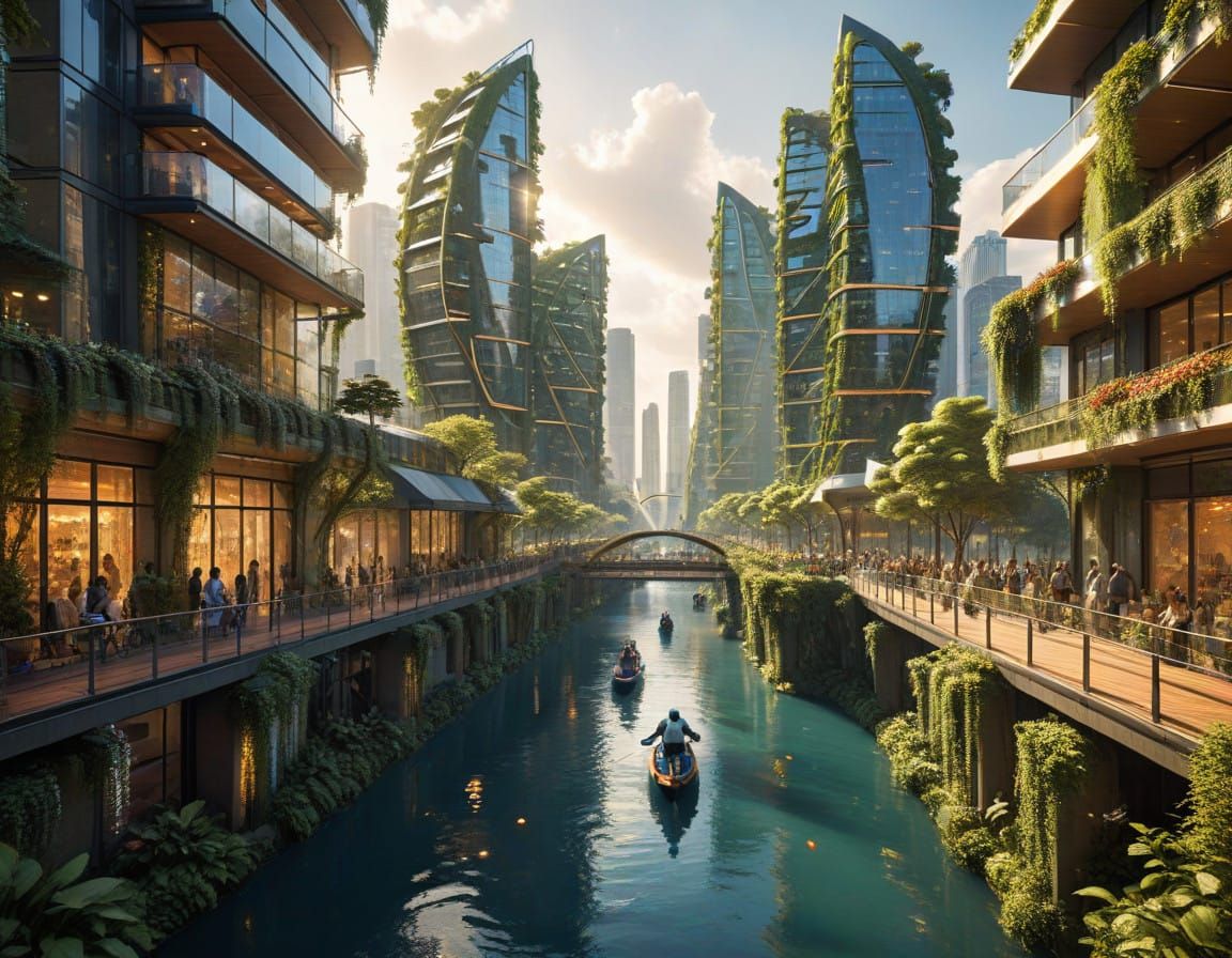 Solarpunk cityscape v3 (Boltning XL v1 Lightning)