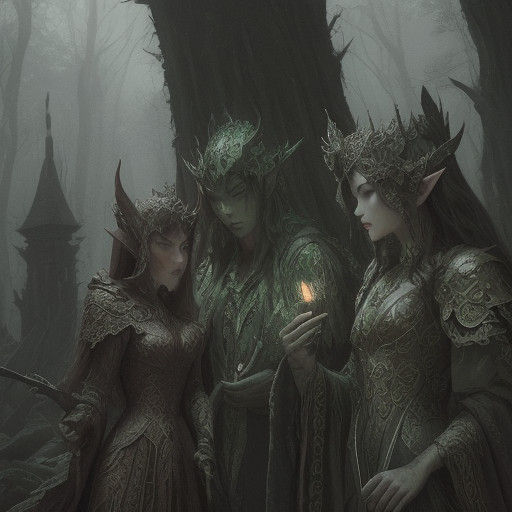 Beautiful Evil elves - Regal Dark Elves in Mysterious Forest
