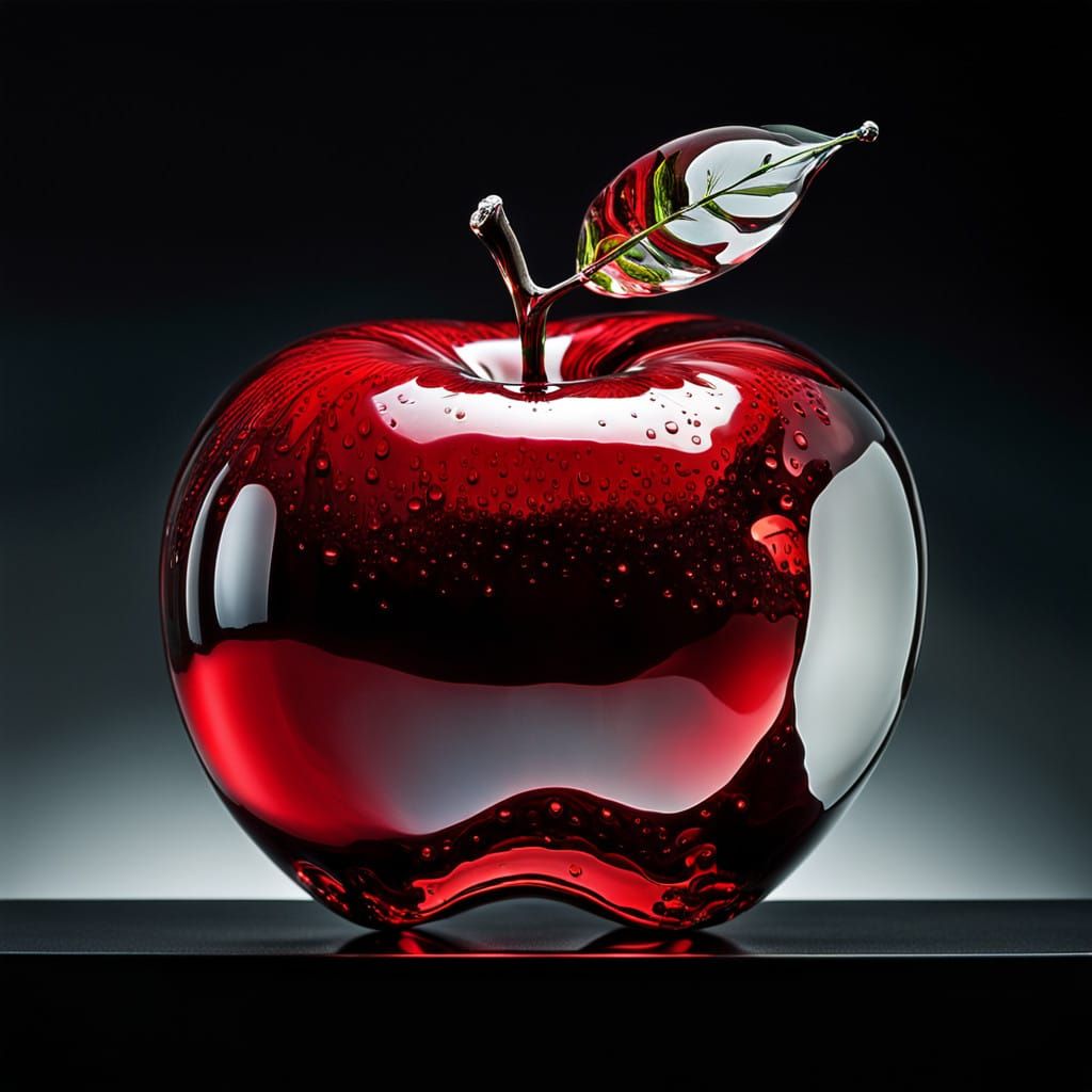 Red Glass Apple - Sleek, Futuristic Red Glass Sculpture in M...