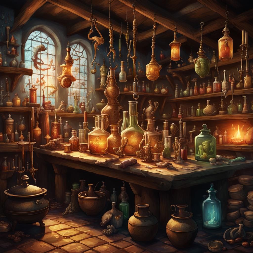 Medieval style alchemist chamber - AI Generated Artwork - NightCafe Creator