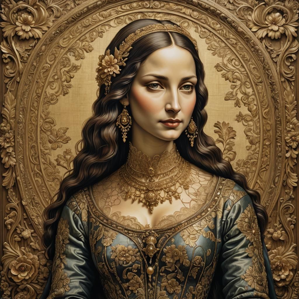 A highly detailed and ornate portrait in the Baroque style, depicting a ...