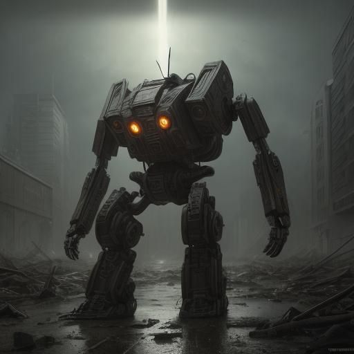 dystopian insectiod walker boxy military mech conduit wires tendrils ...