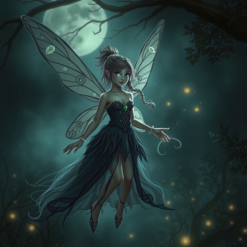 Tinkerbell with wings of midnight hue