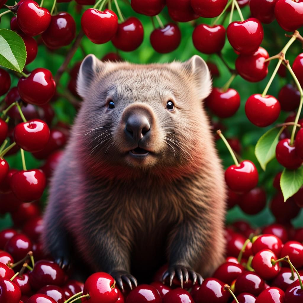 Wombat with cherries - pt1 - AI Generated Artwork - NightCafe Creator