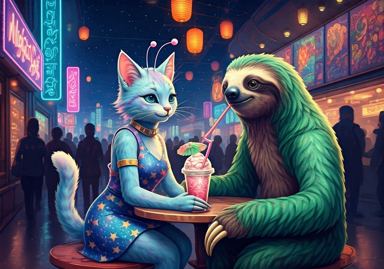 NightCafe Anniversary Toast (XIX) - Galactic Cafe Scene in W...