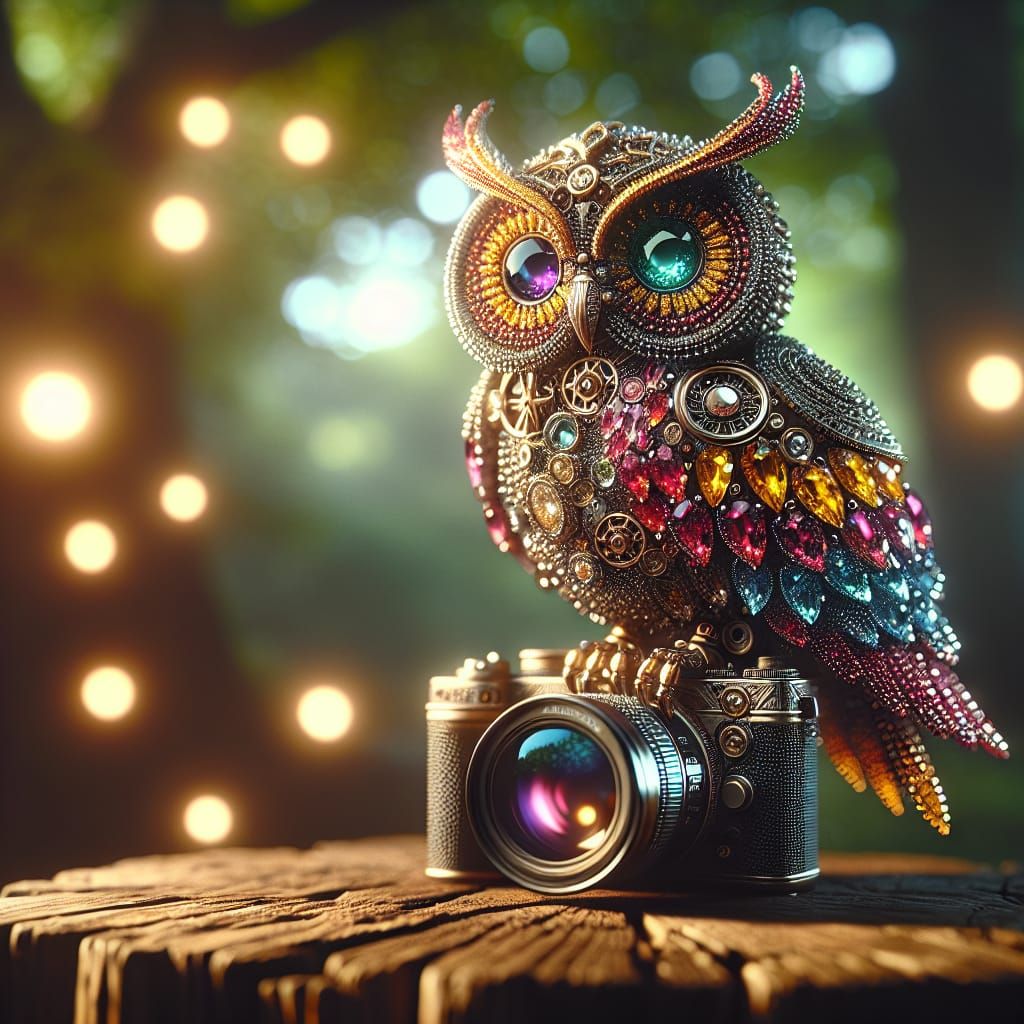 Owl on a camera - AI Generated Artwork - NightCafe Creator
