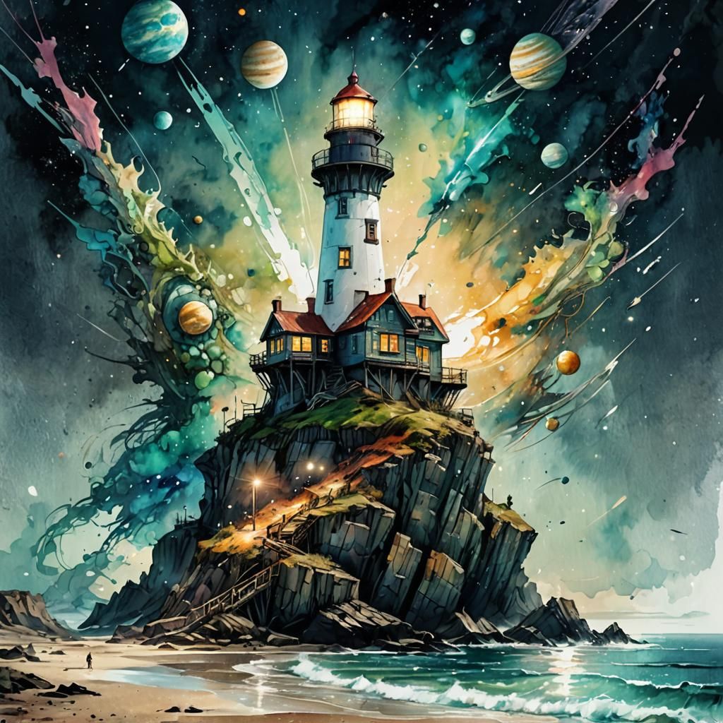 Digital watercolor : lighthouse - AI Generated Artwork - NightCafe Creator