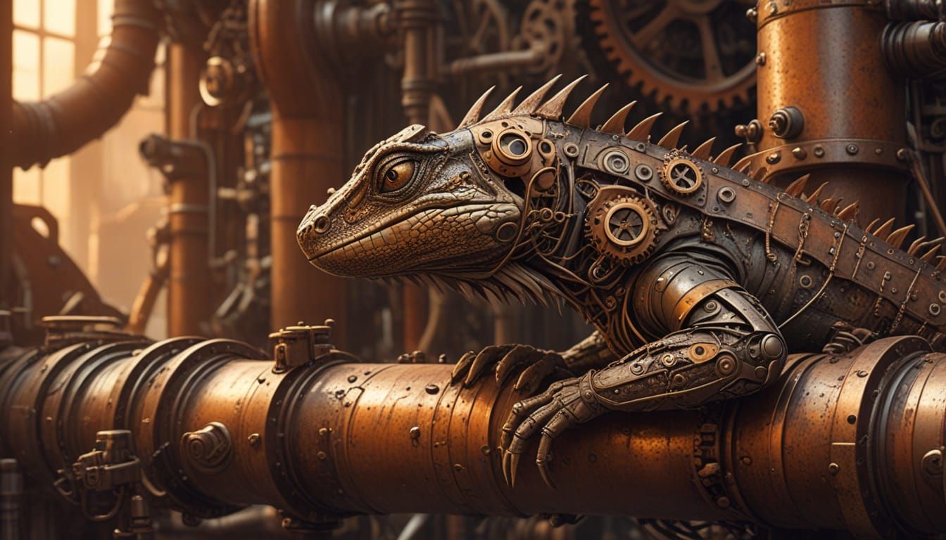 A lizard in a steampunk style - A Steampunk Lizard Perched A...