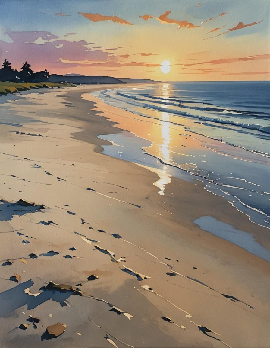 empty beach at sunset - AI Generated Artwork - NightCafe Creator