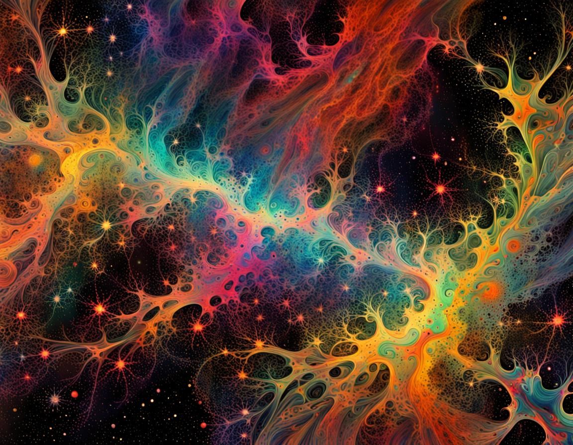 a ( fractal: 1.3) splattering of multicolored ink, Andromeda Galaxy in ...