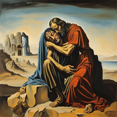 The Roman Praetor Gaius hugging Jesus Christ our Lord weeping - AI ...