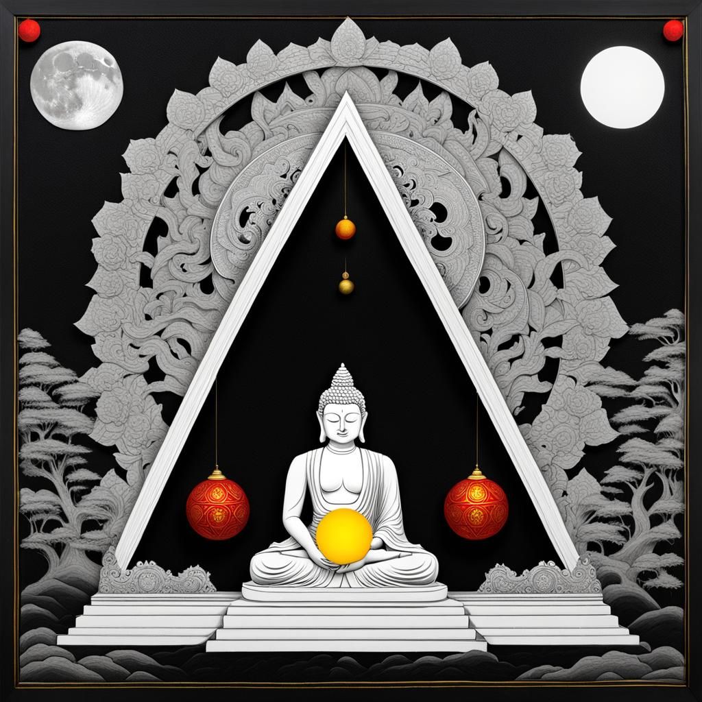 This image details a white triangular door in the center of which there ...