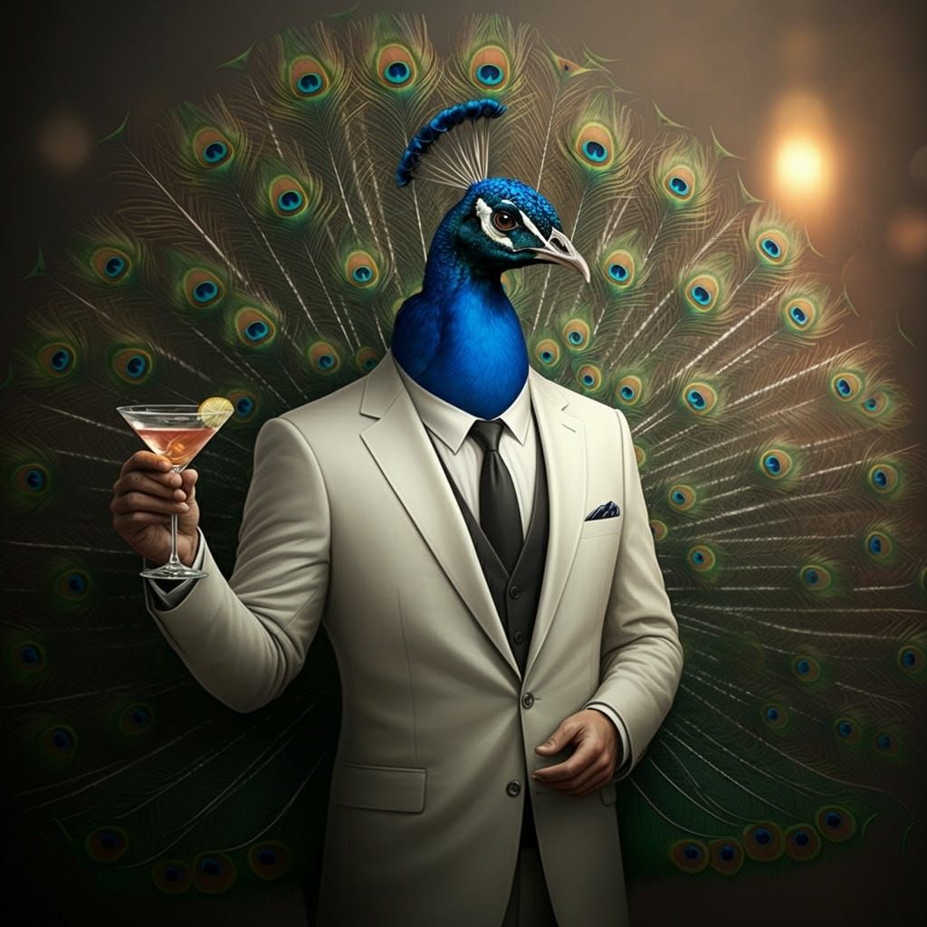Dapper Male Peacock in a Suit and Tie at a Gatsby-... - AI Art
