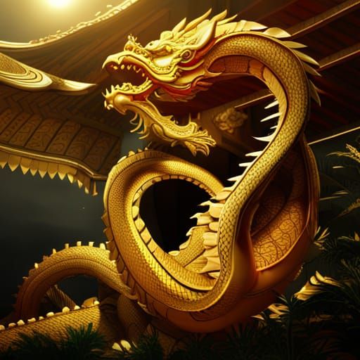 Golden Chinese Dragon in the sun - AI Generated Artwork - NightCafe Creator