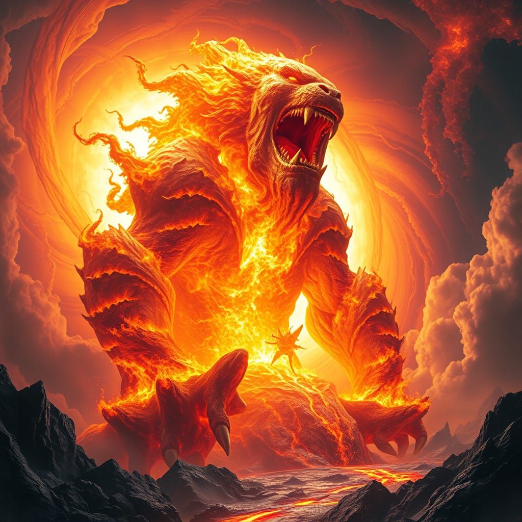 Arrival - Fiery, Infernal Giant Emerges from Swirling Portal