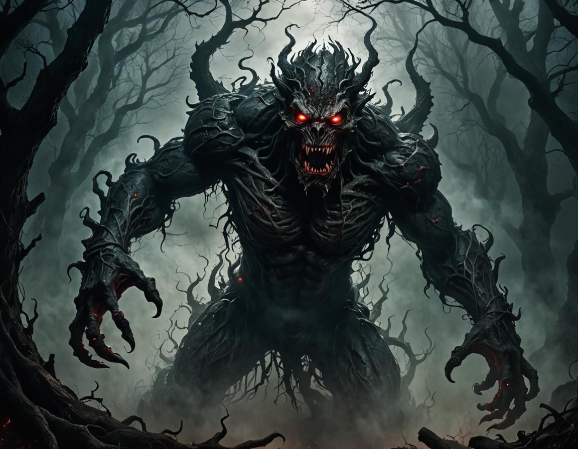 Gothic Horror Creature Unveiled in Dark, Forebodin... - AI Art