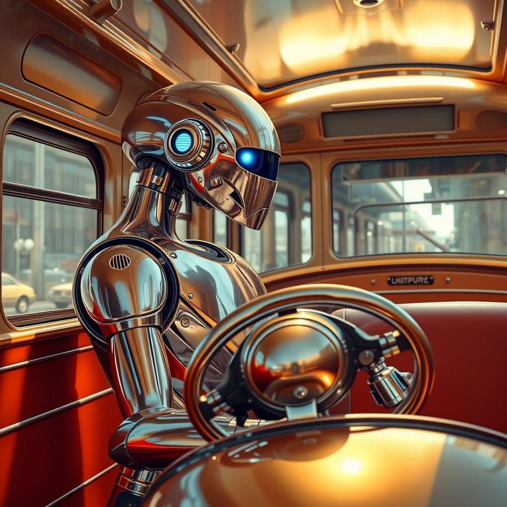 1950s retro-sci robots Street bus - Sleek Retro-Futuristic ...