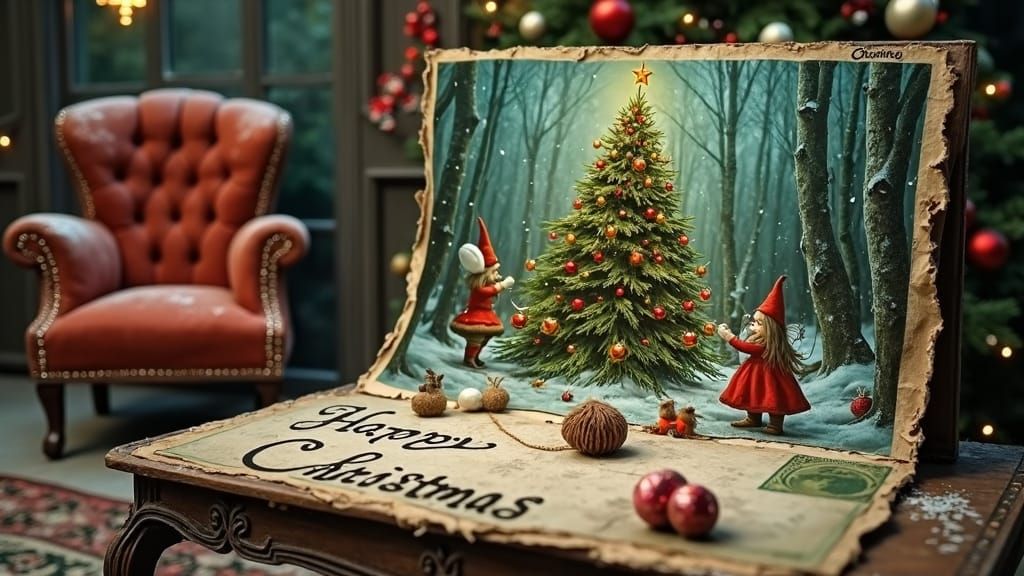 Enchanted Yuletide Christmas Tree Scene in Whimsic... - AI Art
