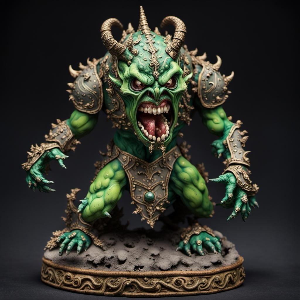 an image of an intricately painted miniature figure of a grotesque ...