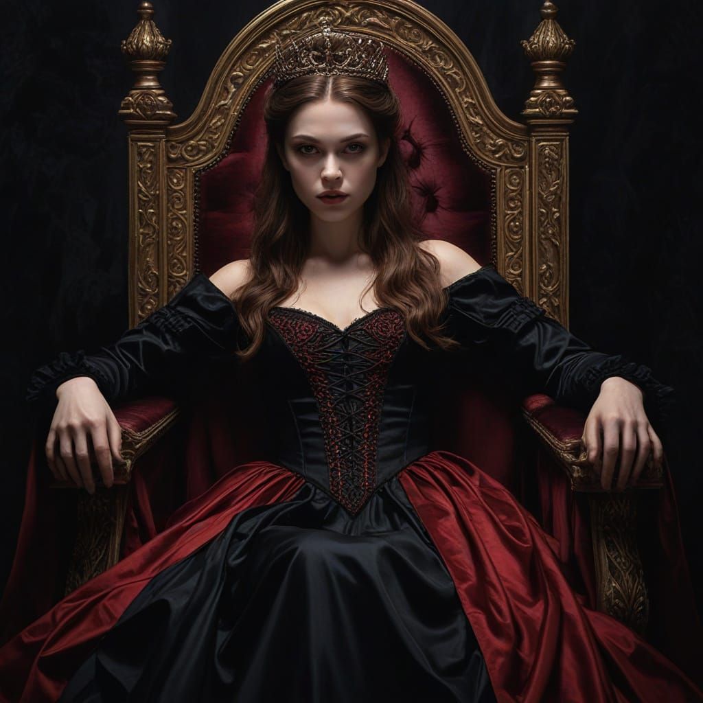 Regal Vampire Queen in Baroque Style Oil Painting - AI Art