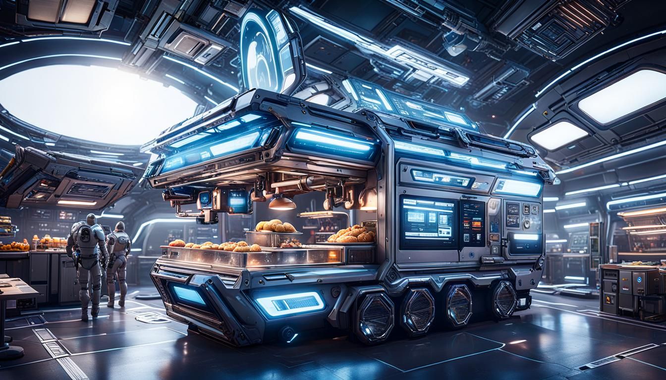 the science fiction space truck of street food king's , parked in orbit ...