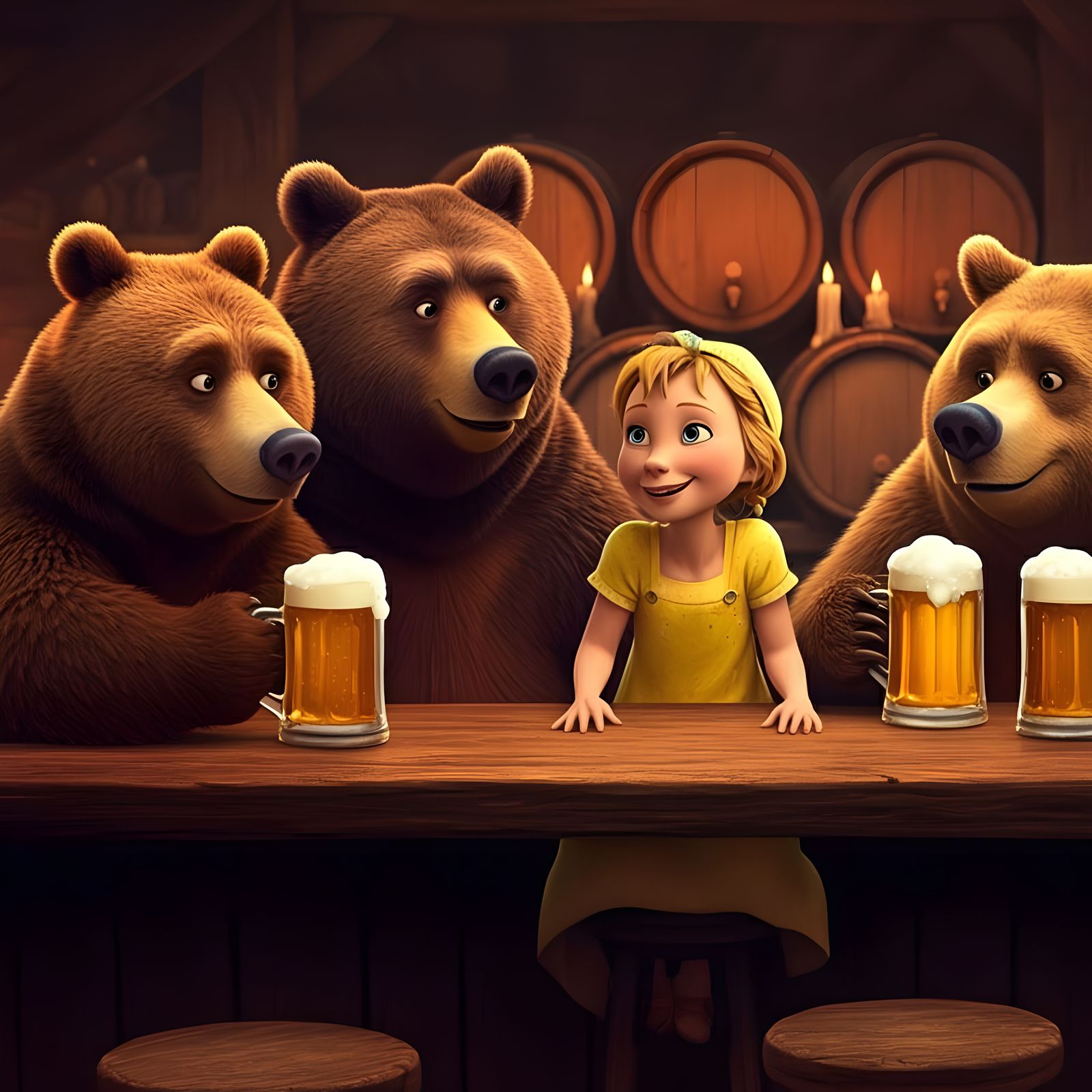 Goldilocks and the 3 bears having 3 beers 🐻🍺🐻