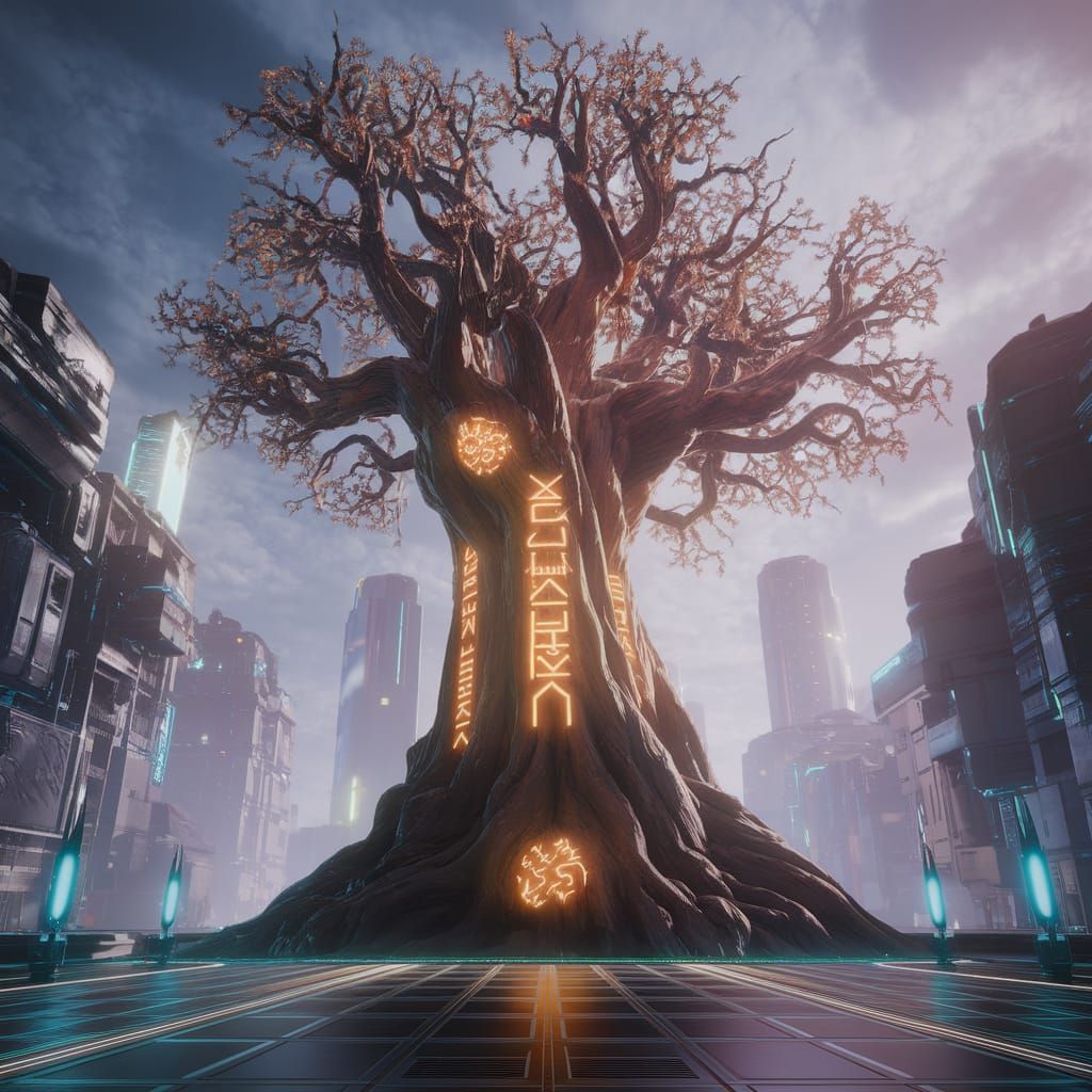 The Symbolic Tree Of The City - Ancient Cyberpunk Tree Domin...