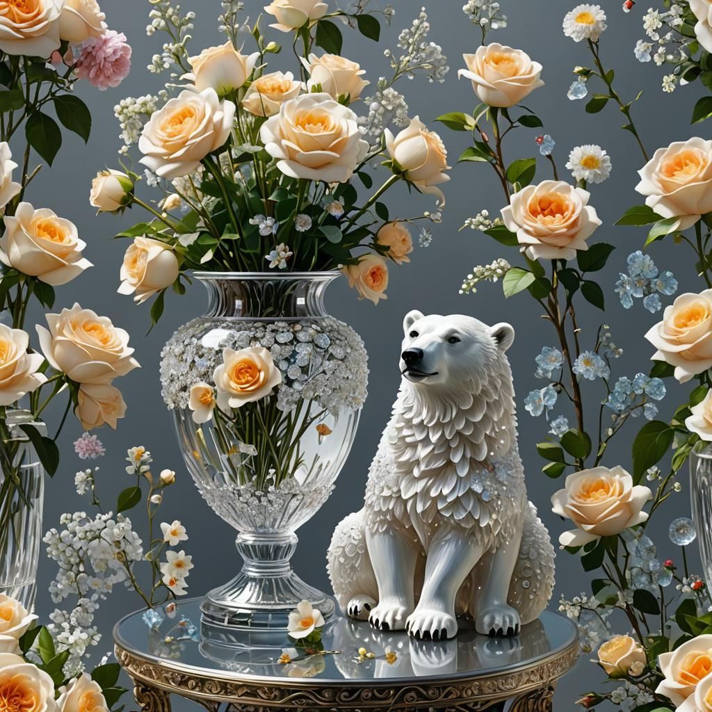 Polar-bear and roses - AI Generated Artwork - NightCafe Creator