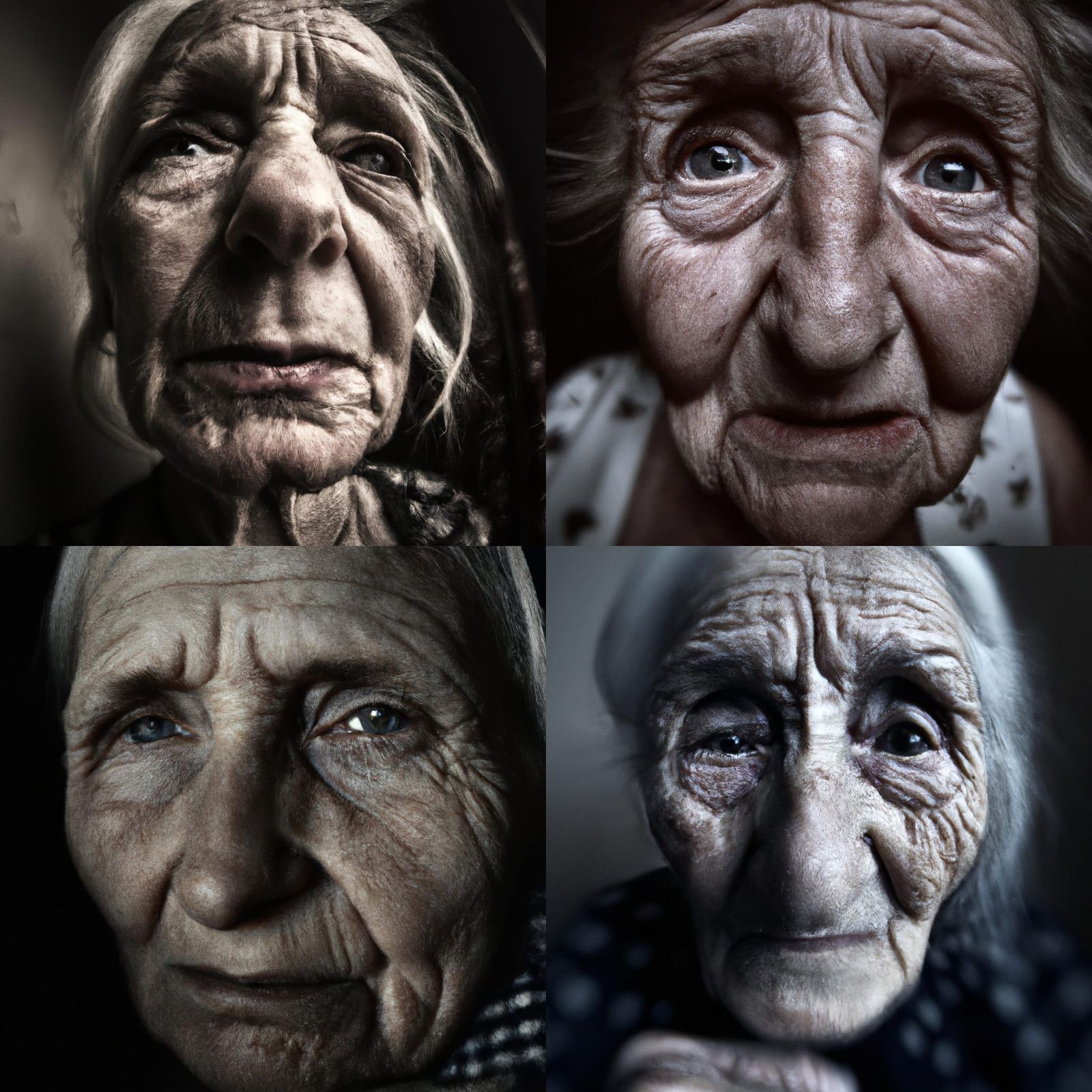 Old women, sad, crying Close up portrait, ambient light, Nikon 15mm f/1 ...