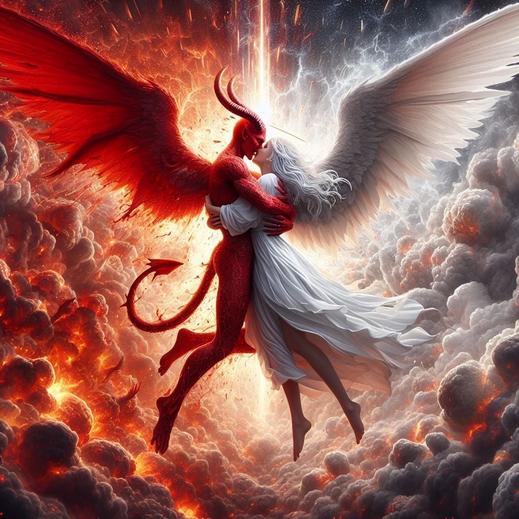Angel & Demon Embrace - AI Generated Artwork - NightCafe Creator