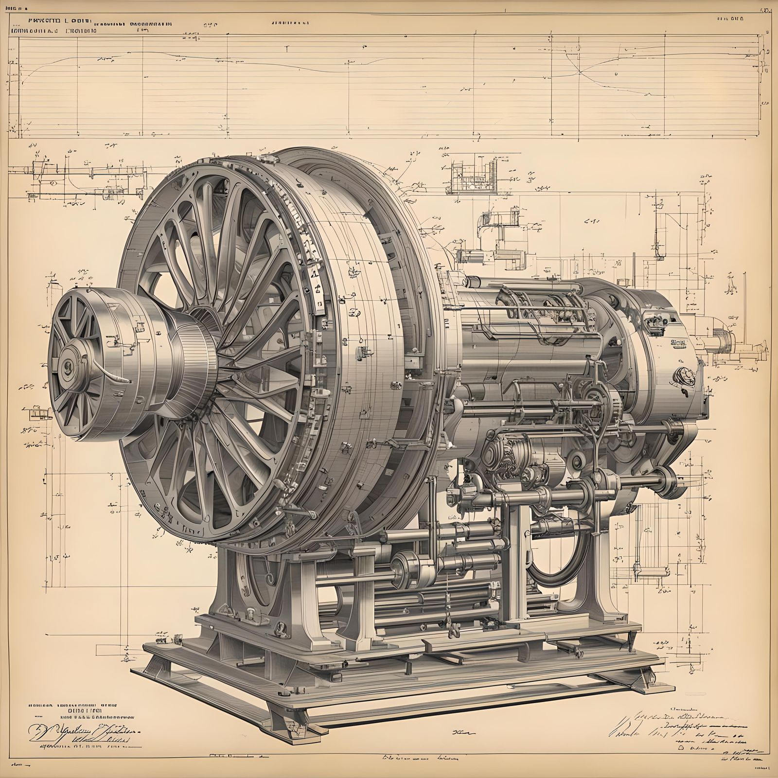 Line drawing, detailed mechanical design, measured, scaled production ...