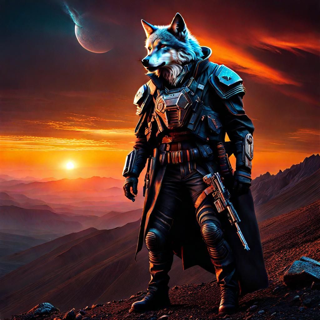 Wolf like alien bounty hunter - AI Generated Artwork - NightCafe Creator