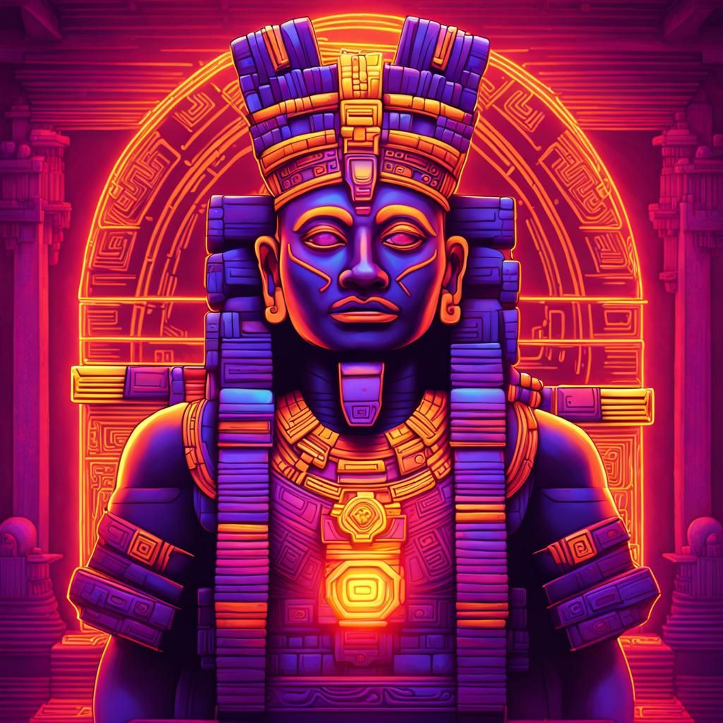 mayan digital art, neon, synthwave, ancient, amber - AI Generated ...