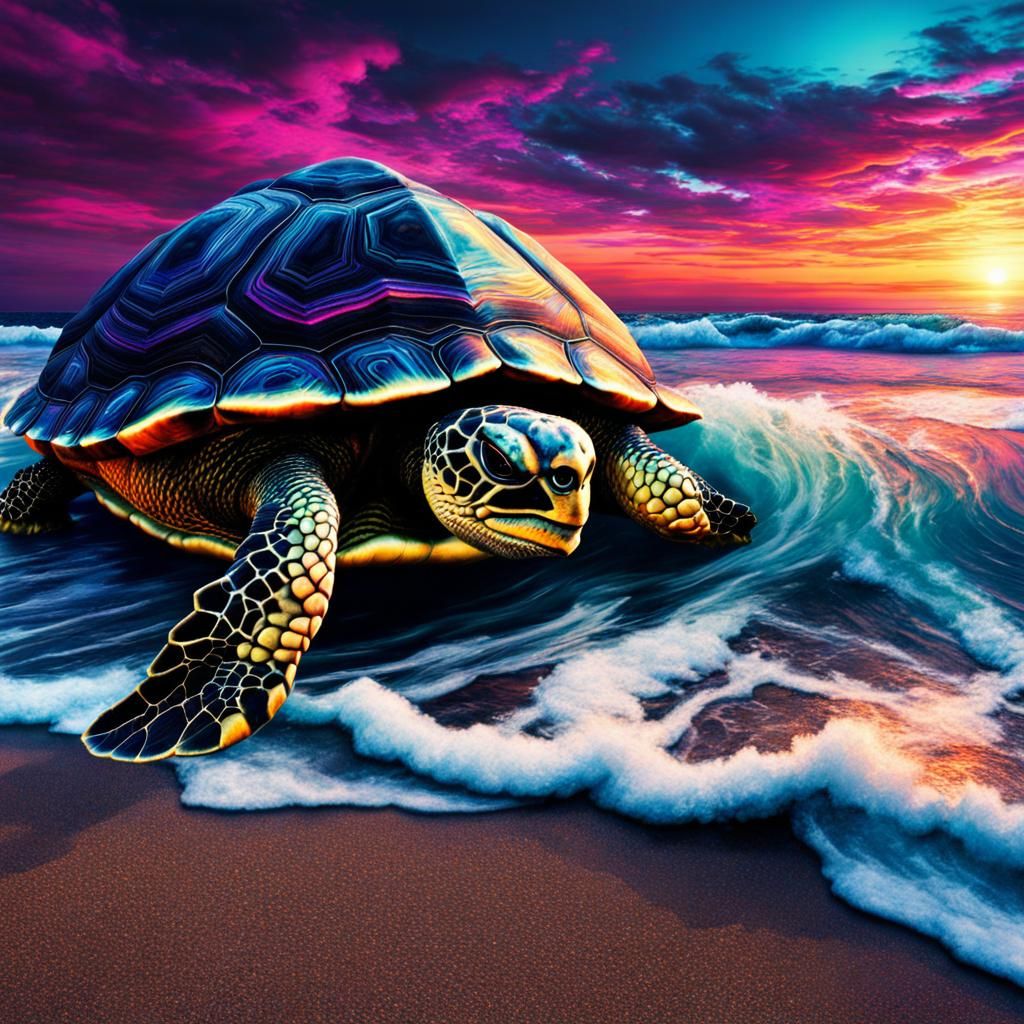 Vaporwave giant turtle - AI Generated Artwork - NightCafe Creator