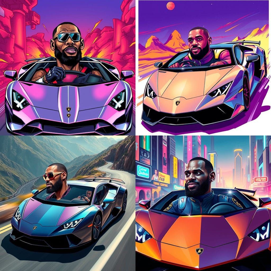Lamborghini with Lebron James' Face and Luka Donci... - AI Art