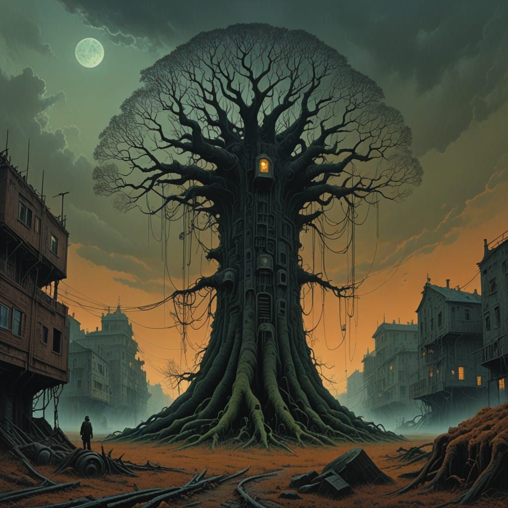 Ethereal Tree Towers in Infinite Void - AI Art