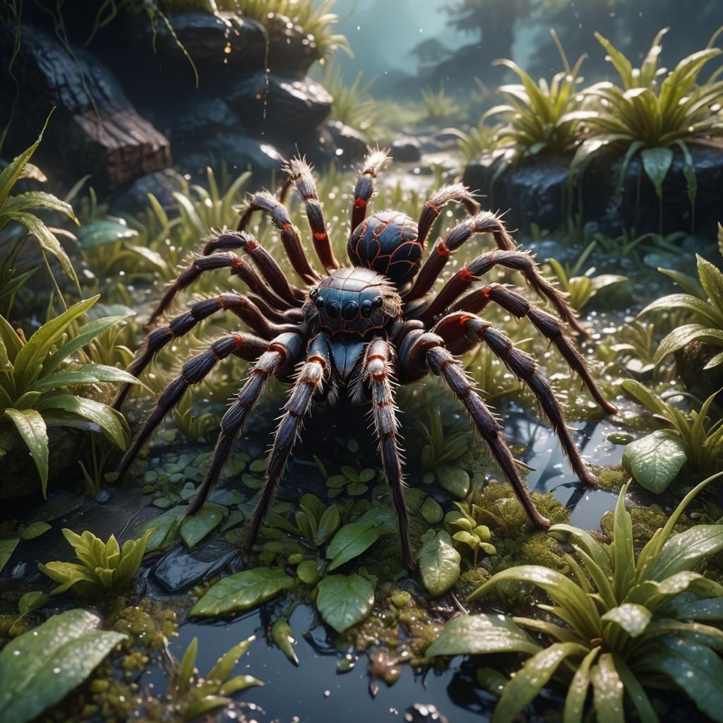 Baby tarantula cover in fresh dew - AI Generated Artwork - NightCafe ...
