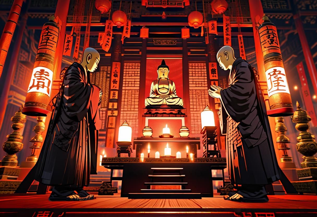 An occult sect's buddhist priest statue and altar. by artist "anime ...