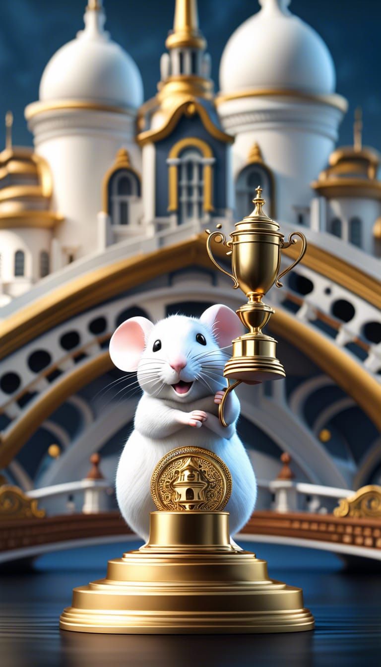 Cute mouse wins the competition and holds trophy - AI Generated Artwork ...